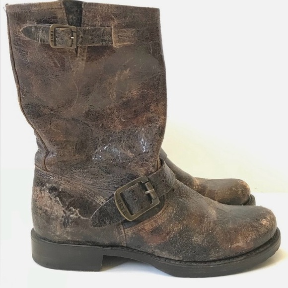 Frye | Shoes | Frye Veronica Harness Distressedleather Buckle Boot ...